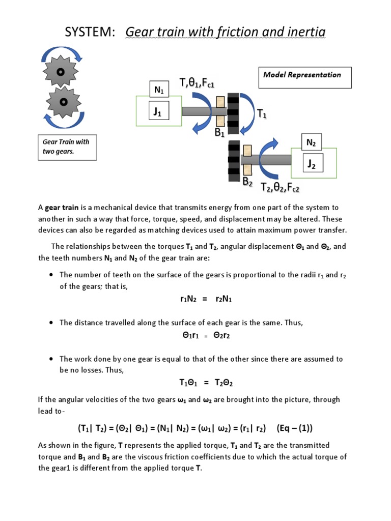SYSTEM: Gear train with friction and inertia: J T,θ ,F T | PDF | Torque ...