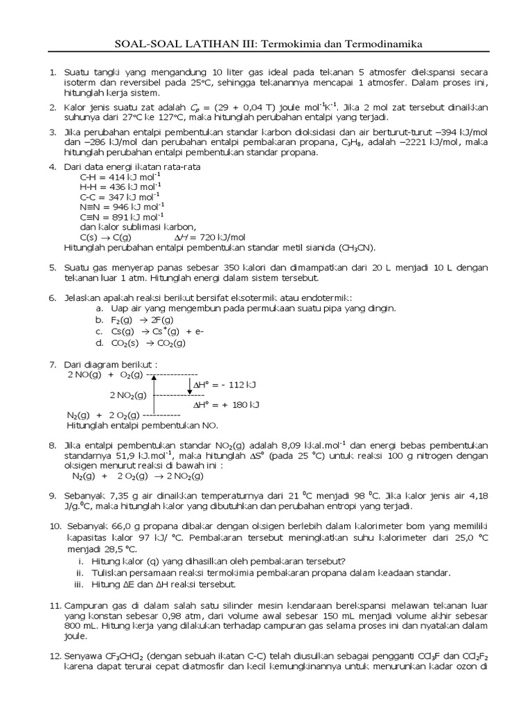 SOAL-LATIHAN-3-final-termokimia Dan Termodinamika PDF | PDF