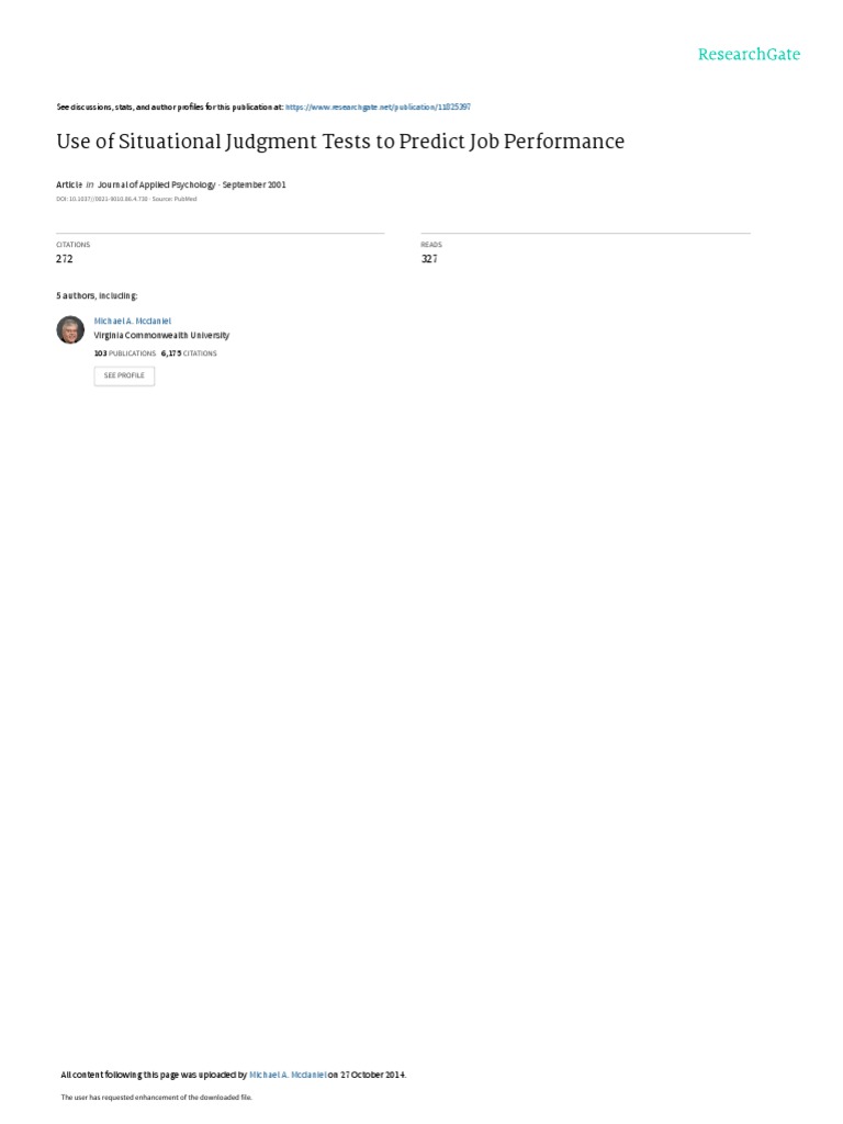 Use of Situational Judgment Tests To Predict Job Performance | PDF