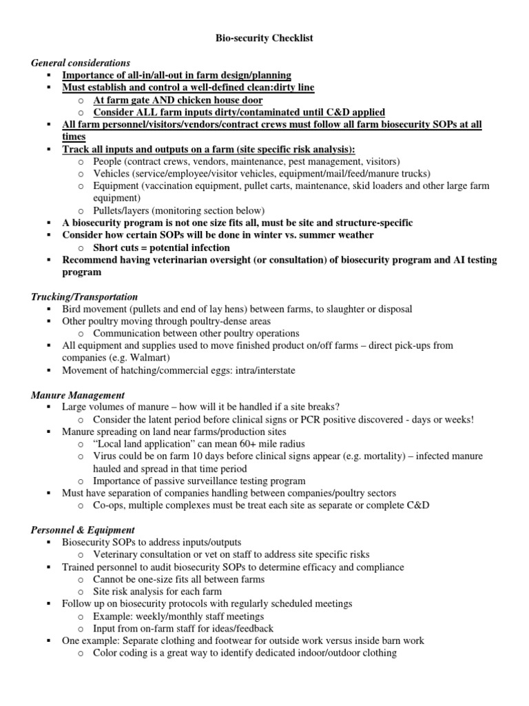 Bio Security Checklist 1 | PDF | Shoe | Chicken