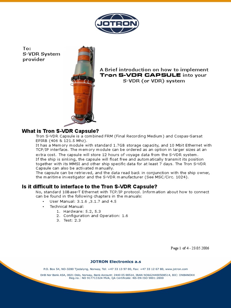 Tron S-VDR Capsule | PDF | Computer Data Storage | Computing