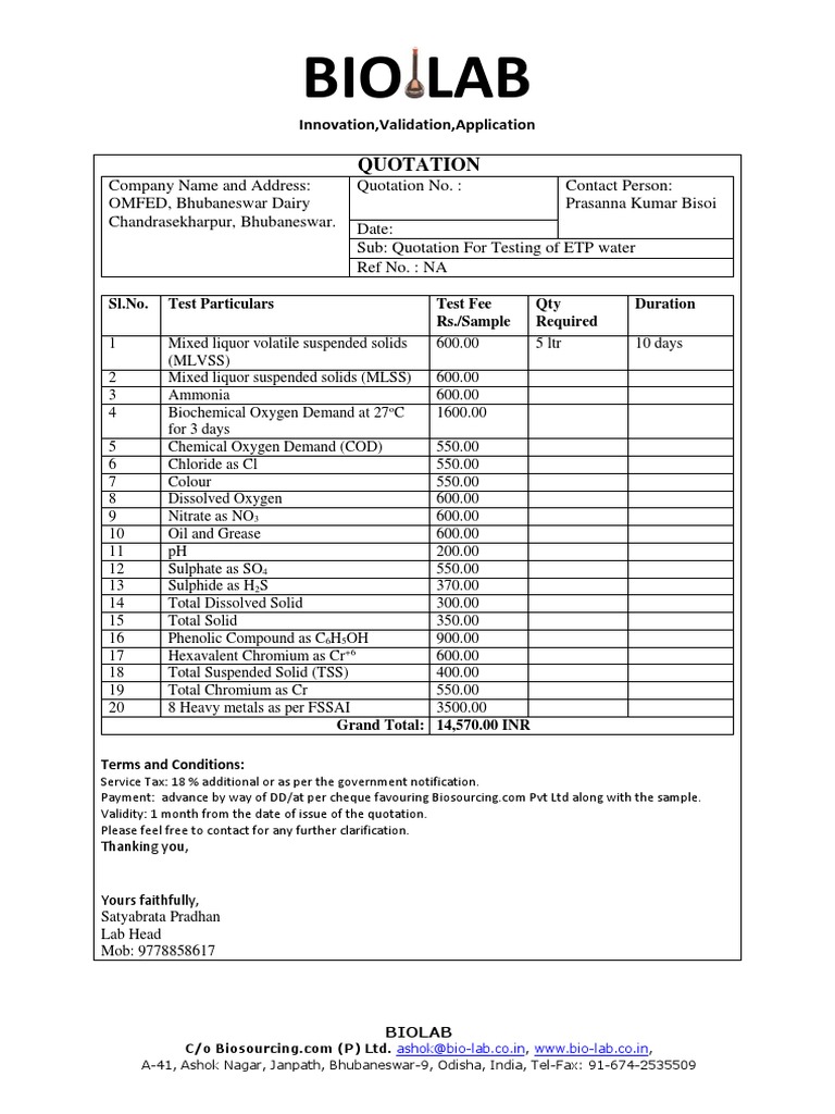 Quotation Bio Lab | PDF | Chromium | Chemical Compounds