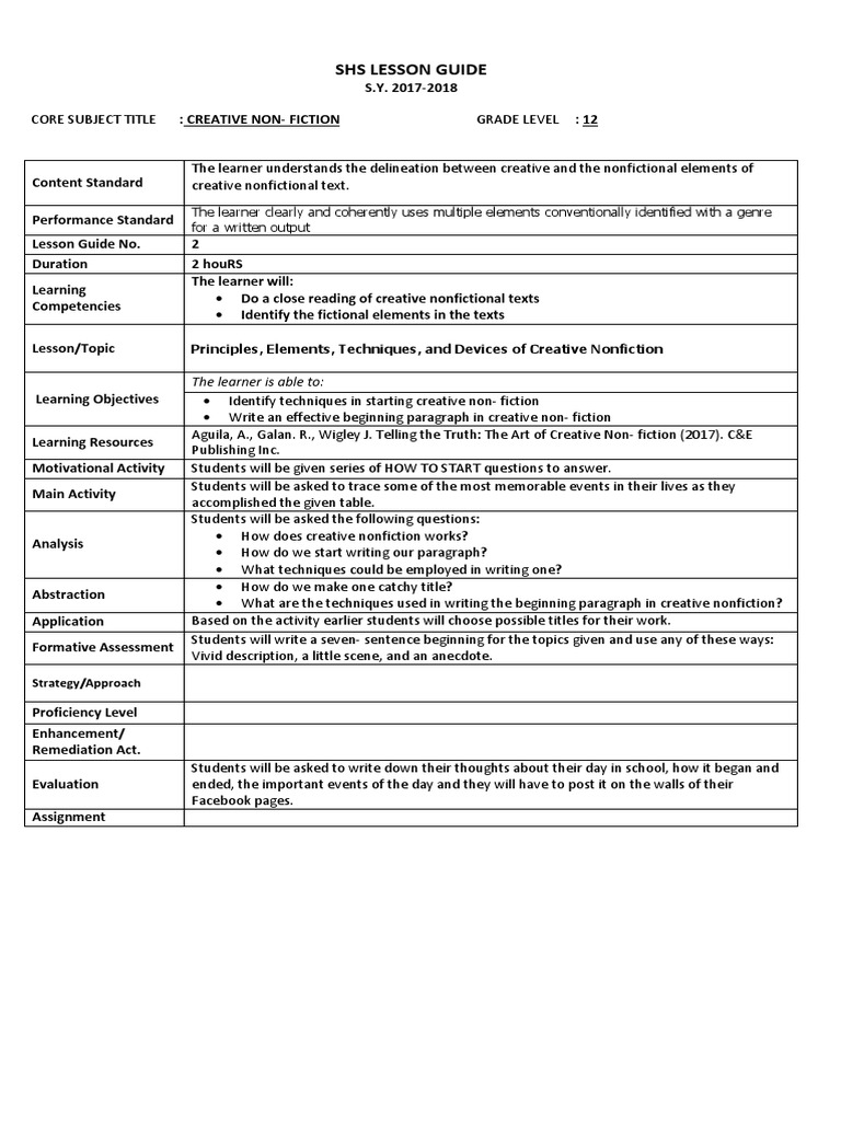 Grade 12 Creative Nonfiction Guide | PDF | Behavior Modification | Change