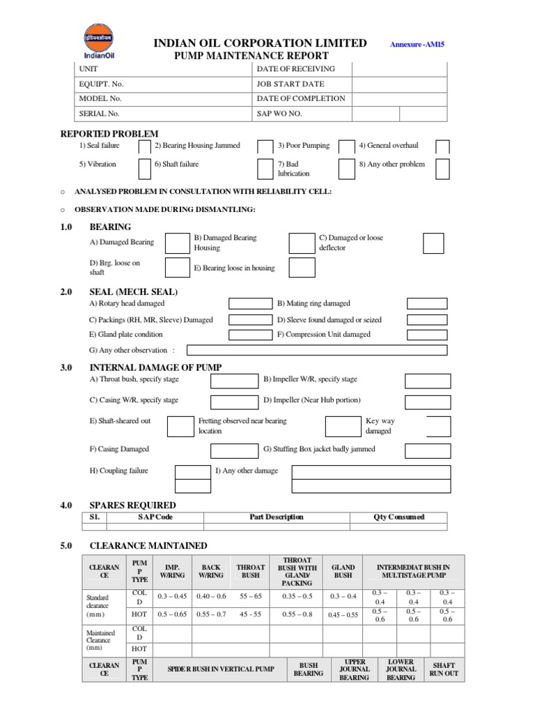 Pump Maintenance Report Summary | PDF | Bearing (Mechanical) | Pump