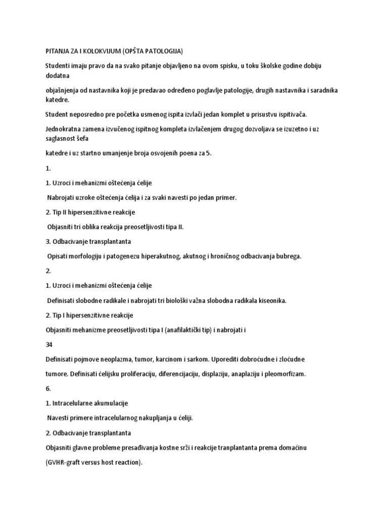 Pitanja Za Kolokvijum | PDF