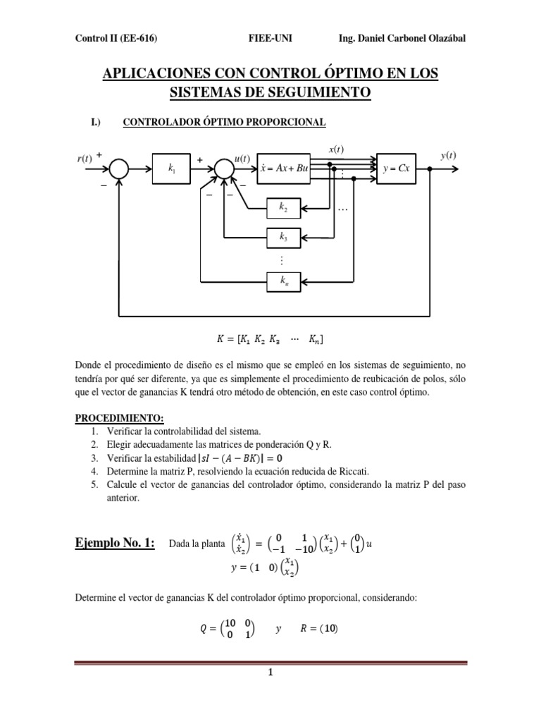 Control Óptimo en Sistemas de Seguimiento | PDF | Matriz (Matemáticas ...