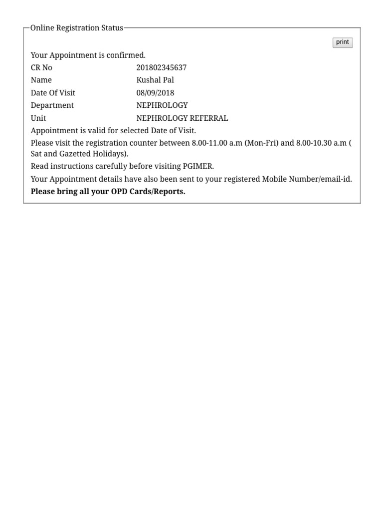 Please Bring All Your OPD Cards/Reports.: Print | PDF