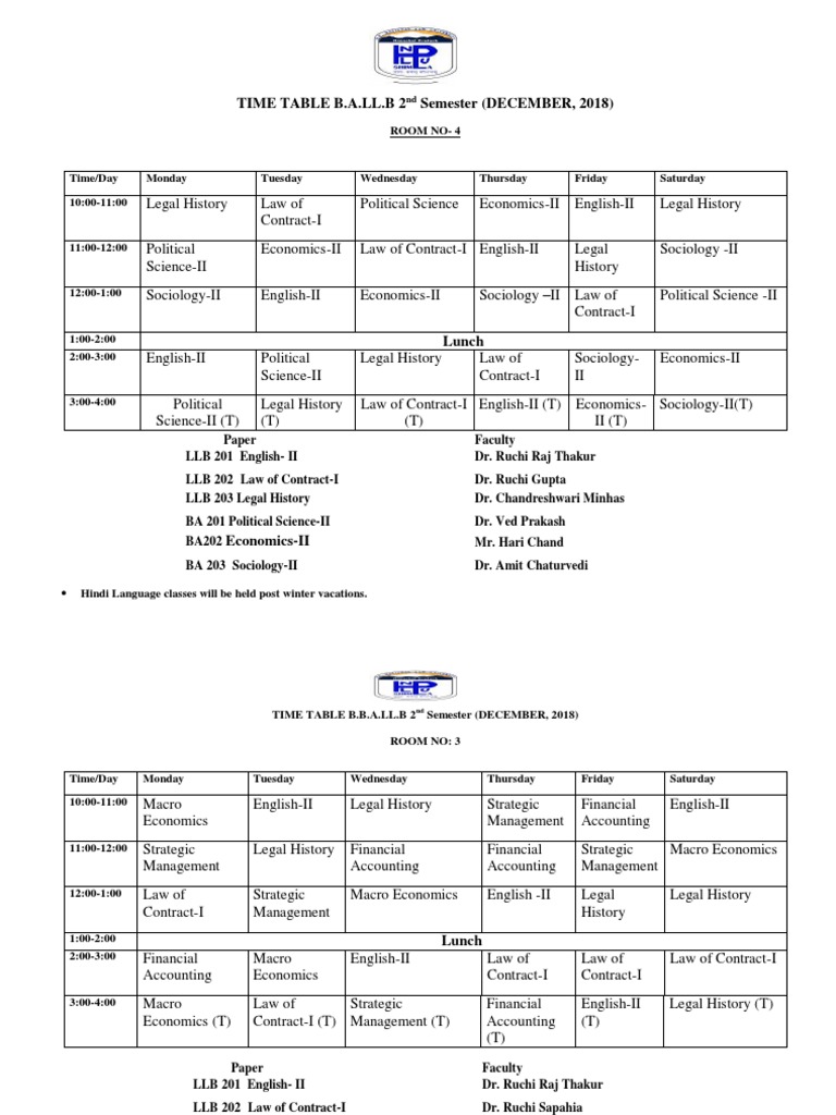 B.A.LL.B & B.B.A.LL.B Timetable 2018 | PDF | Justice | Crime & Violence