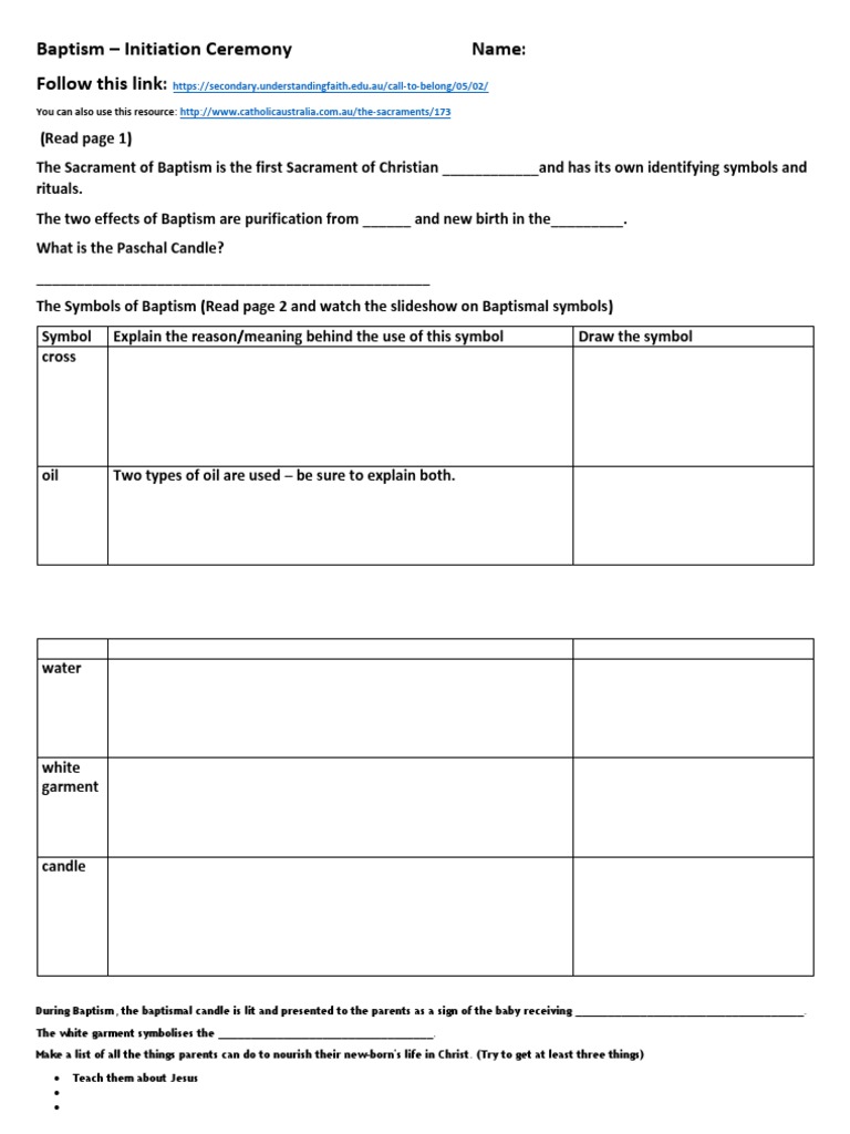 Baptism Symbolism Worksheet | PDF