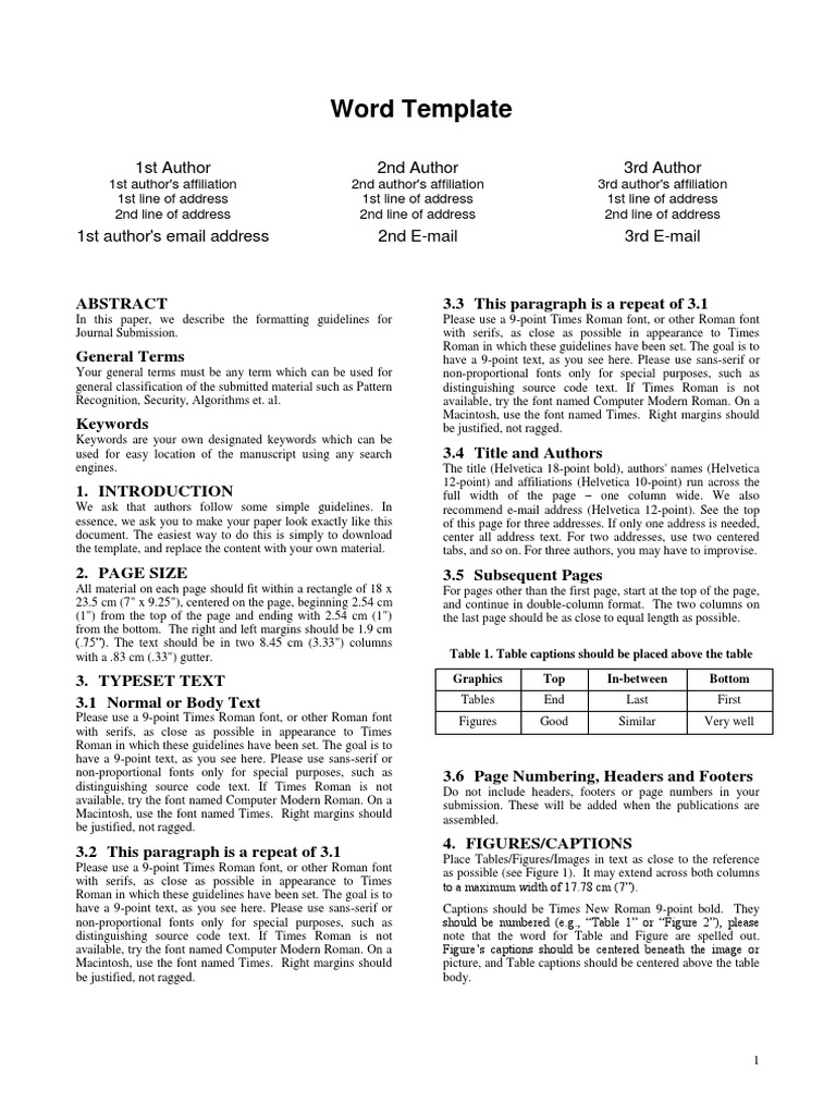 Word Template: 1st Author 2nd Author 3rd Author | PDF | Times New Roman ...