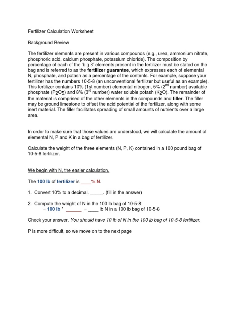 Fertilizer Worksheet PDF | PDF | Fertilizer | Chemical Elements