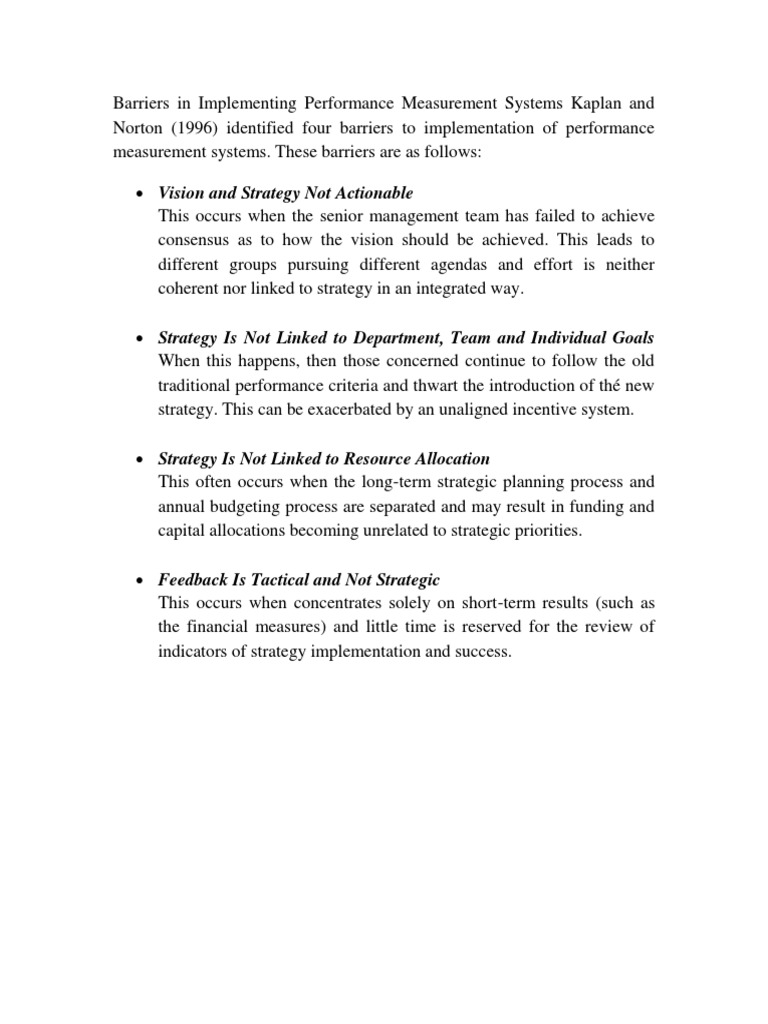 Barriers in Implementing Performance Measurement Systems | PDF | Business | Finance & Money ...