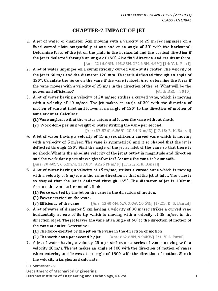FPE - Class Tutorials - 29072018 - 053044PM PDF | PDF | Turbine | Pump
