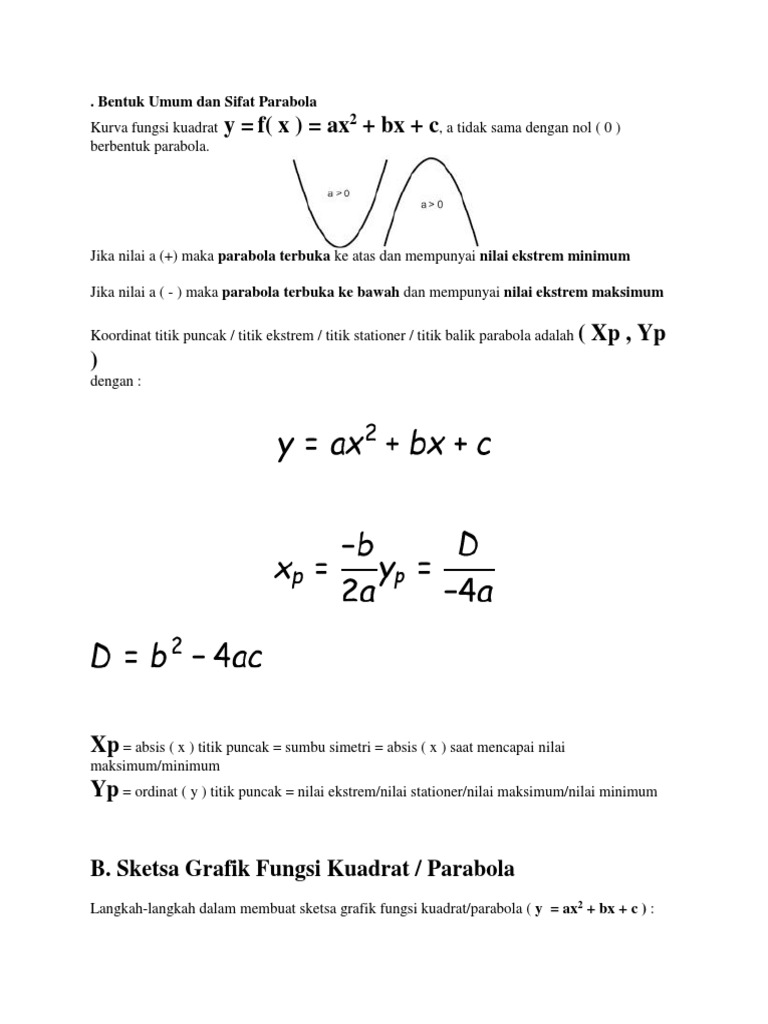 Bentuk Umum Dan Sifat Parabola | PDF