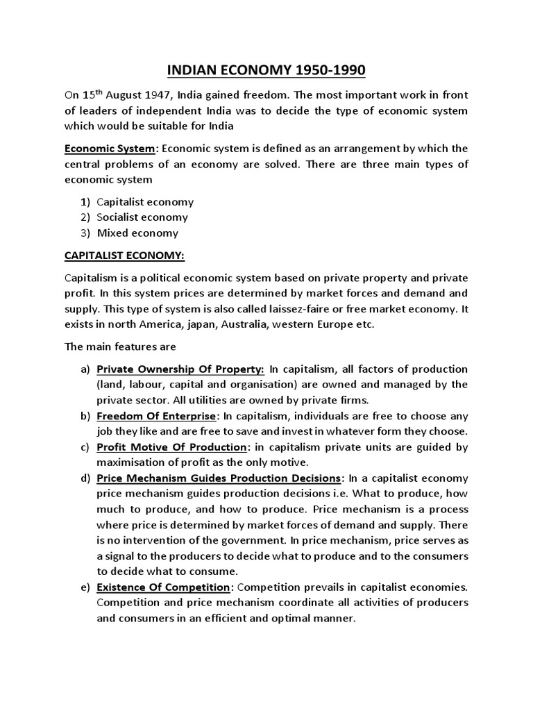 Indian Economy 1950-1990 | PDF | Economic System | Capitalism