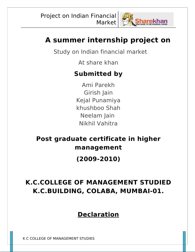 Nikhil Summer Internship Index | PDF | Market (Economics) | Investing