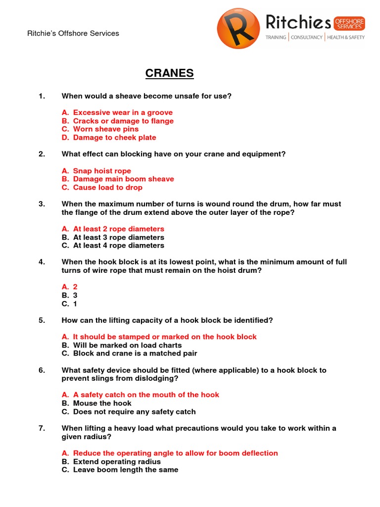Crane Operator Test Questions & Answers | PDF | Crane (Machine) | Elevator