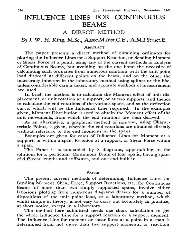 Influence Lines For Continuous Beams A Direct Method PDF | PDF | Beam ...