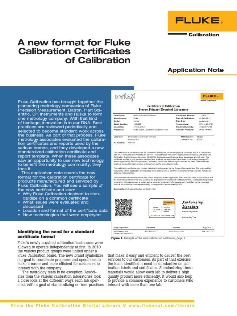A New Format For Fluke Calibration Certificates of Calibration | PDF ...