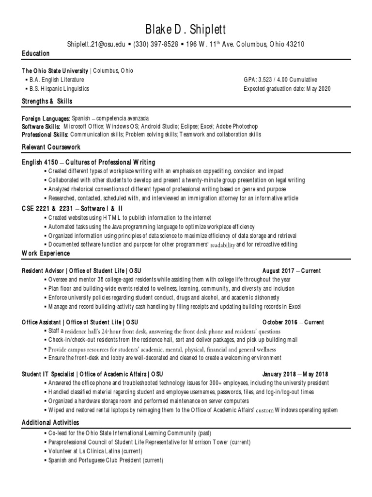 Resume 2 | PDF | Ohio State University | Operating System