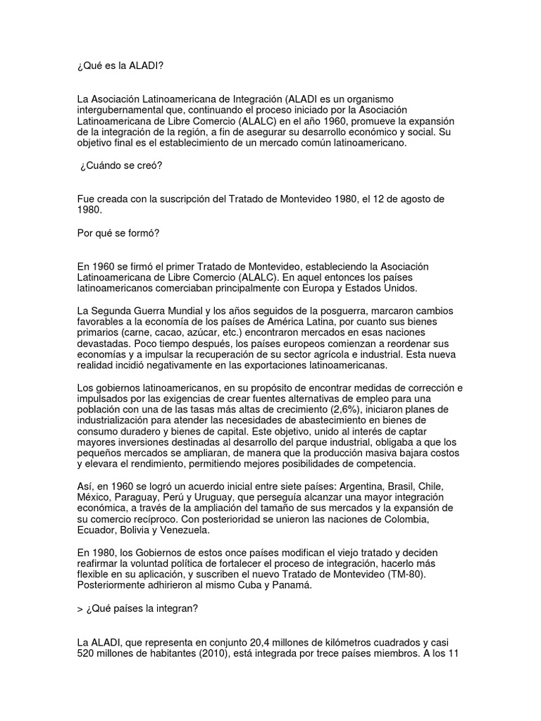 ¿Qué es la ALADI y sus objetivos? | PDF | El comercio internacional ...