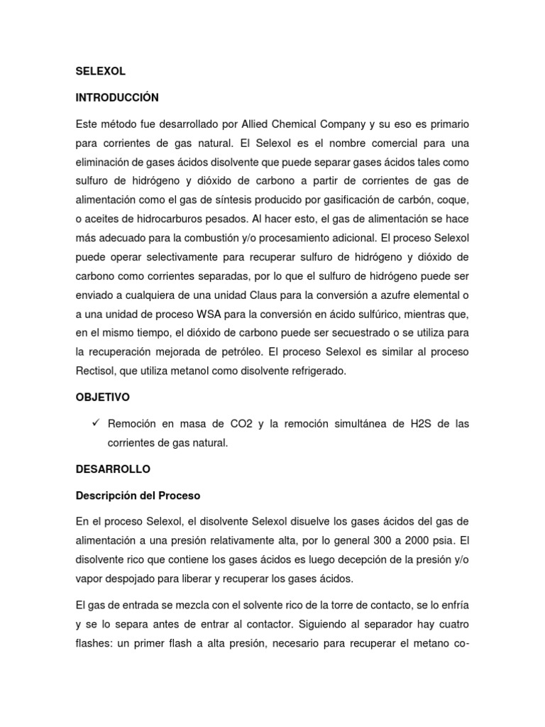 Proceso Selexol para Remoción de Gases Ácidos | PDF | Dióxido de ...