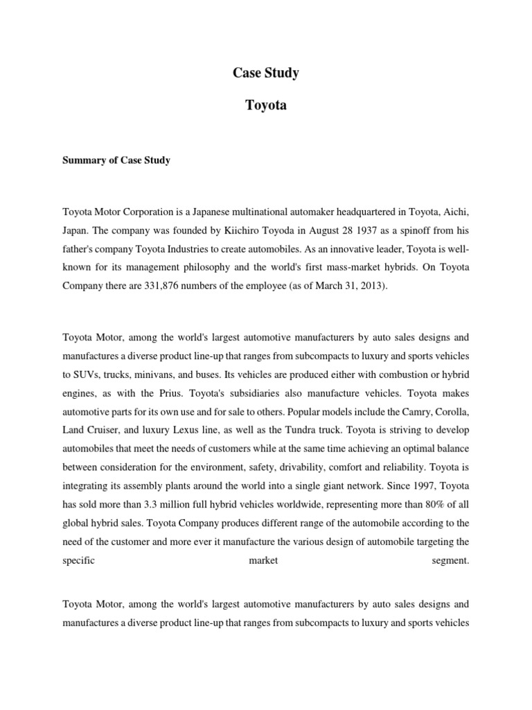 Case Study Toyota | PDF | Toyota | Hybrid Electric Vehicle