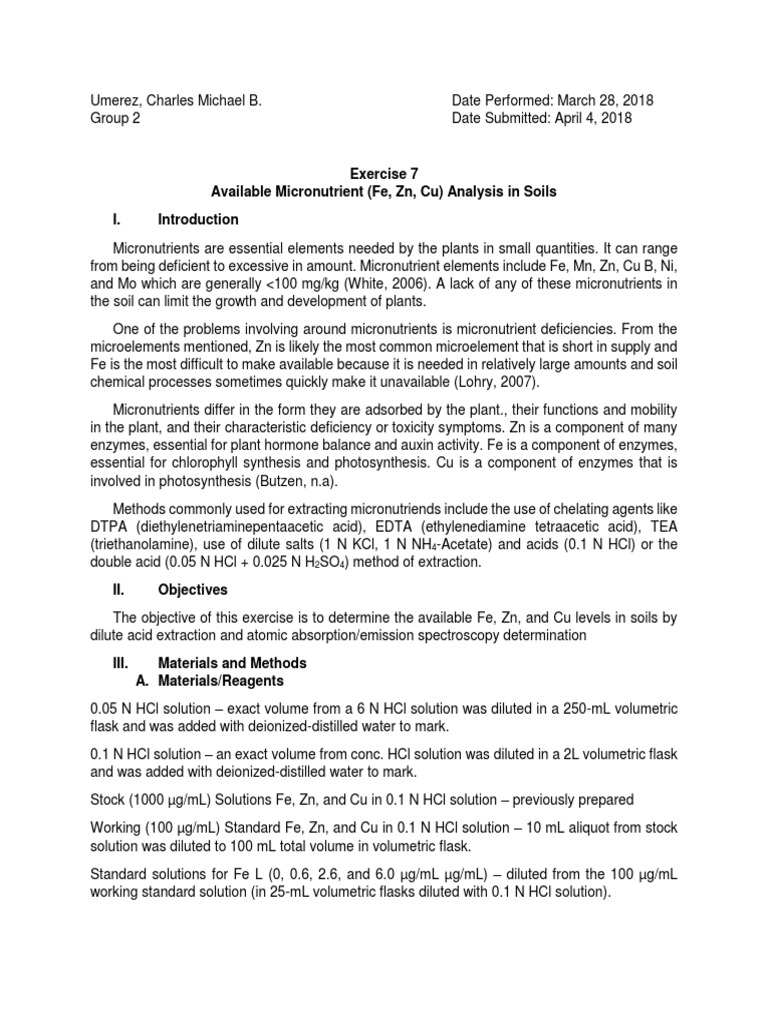 Chem 133 Exer 7 Full Report | PDF | Zinc | Iron