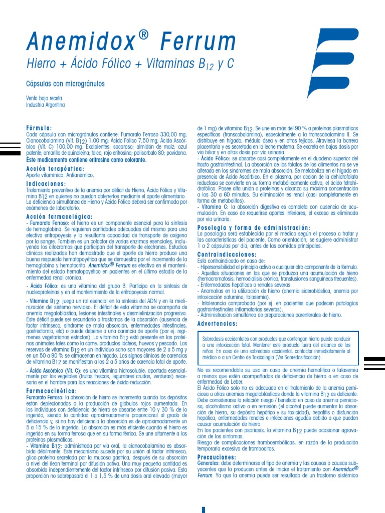 Anemidox Ferrum Prospecto ELEA | Vitamina B12 | Medicamentos con receta