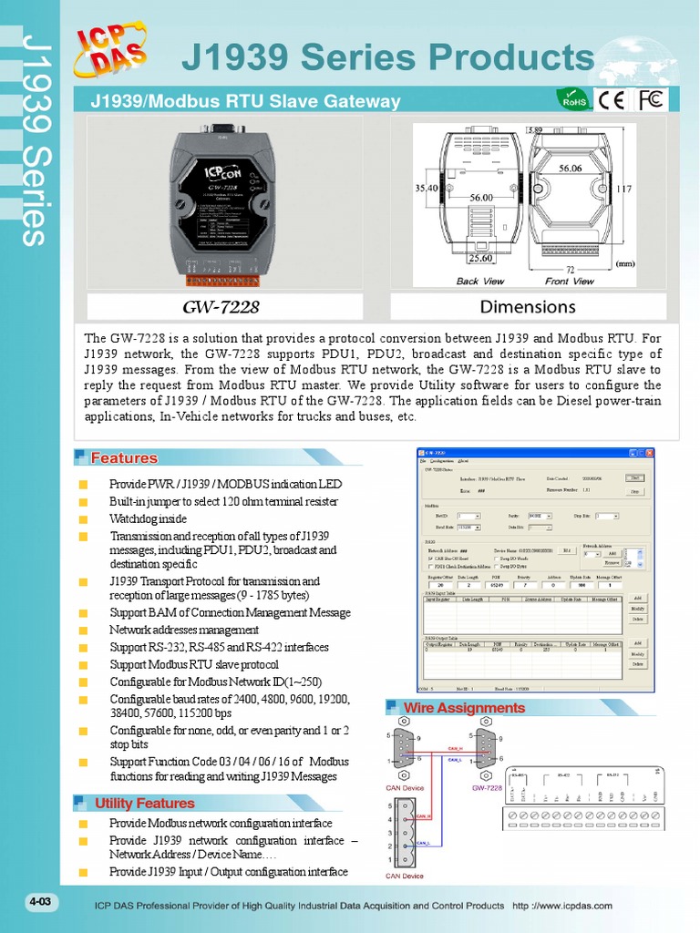 J1939/Modbus RTU Slave Gateway: Wire Assignments | PDF | Computer Network | Network Protocols