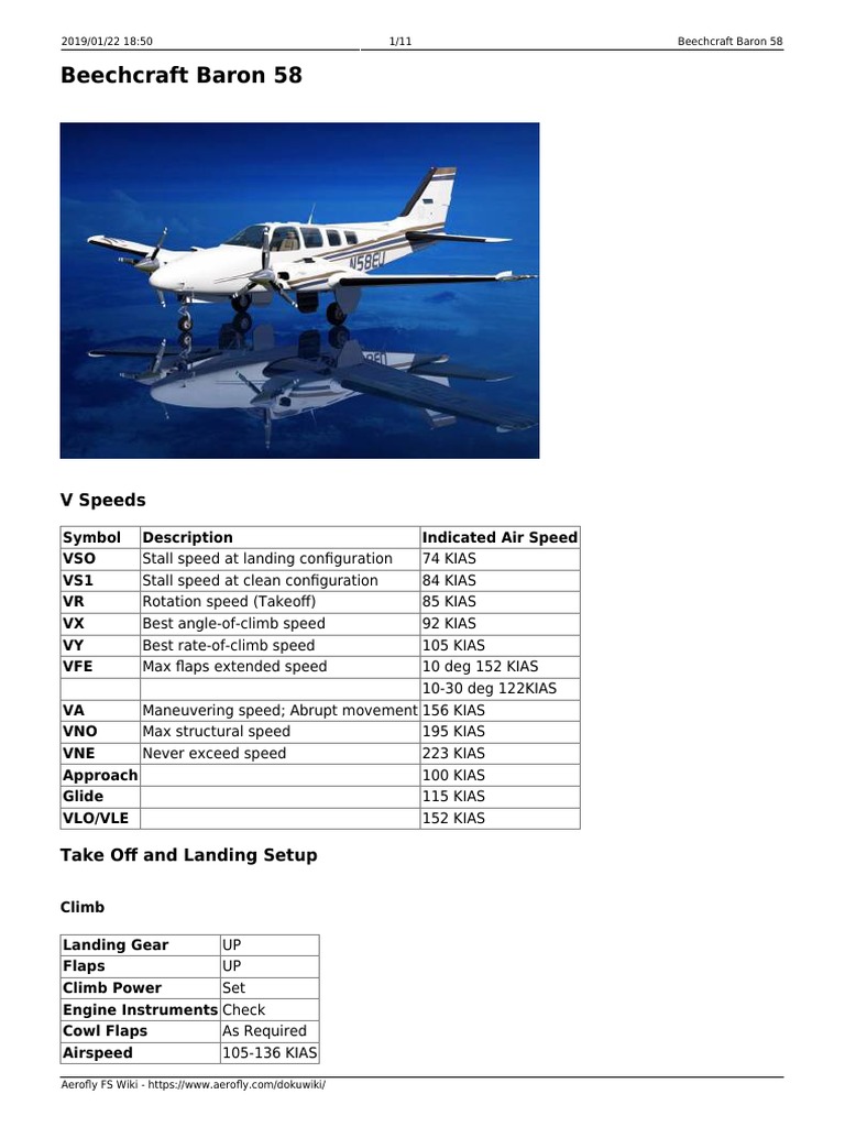 Beechcraft Baron 58: V Speeds | Aircraft | Aerospace Engineering