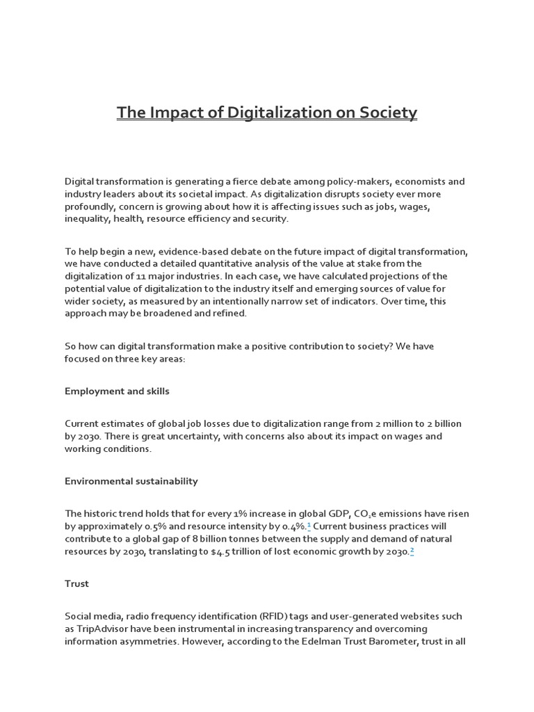 The Impact of Digitalization On Society | PDF | Employment | Automation