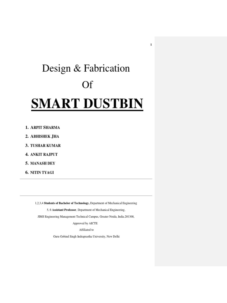 Smart Dustbin Report Paper | PDF | Infrared | Internet Of Things