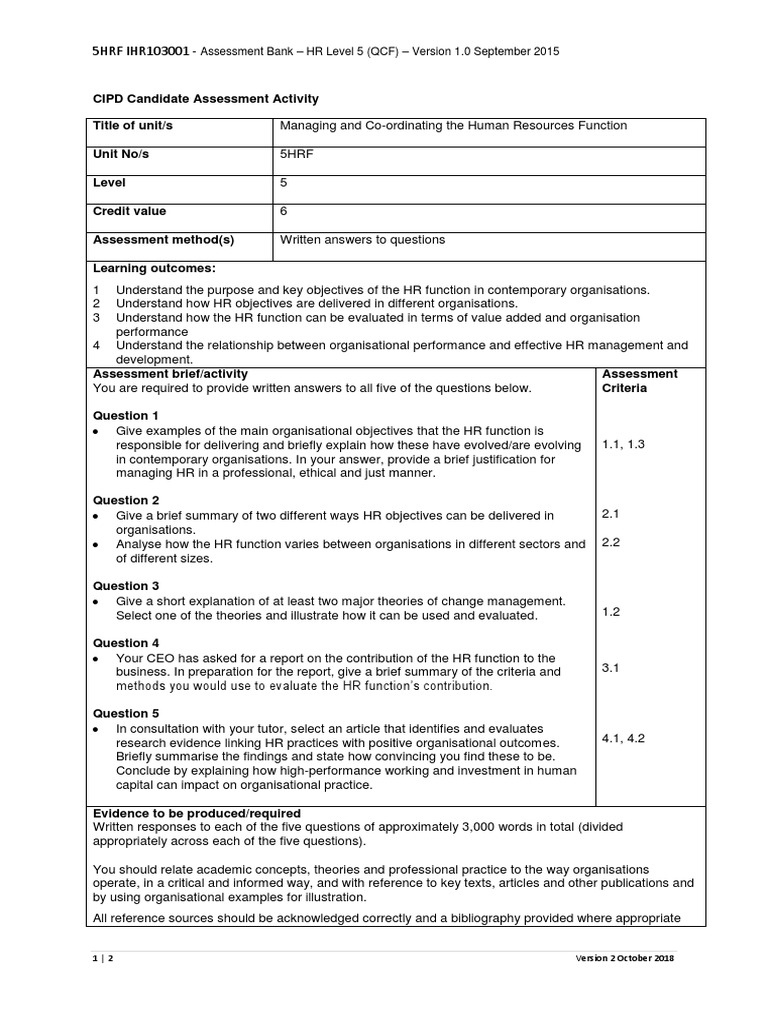5HRF Assessment Activities - V2 October 2018 | PDF | Human Resources ...