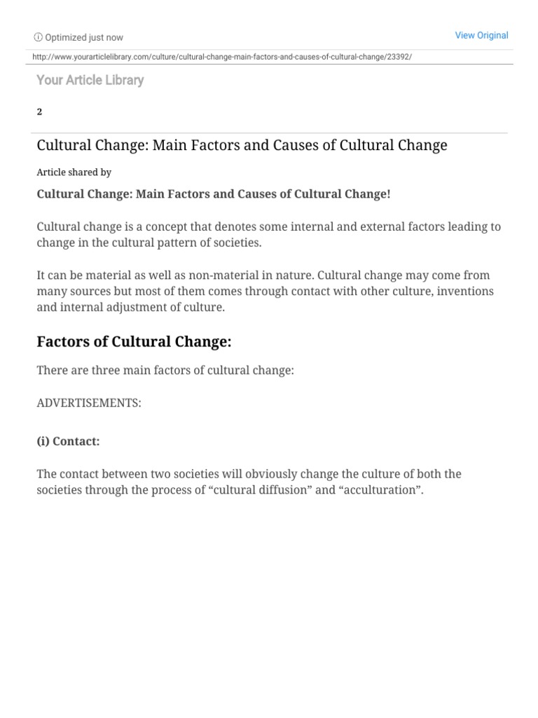 Cultural Change - Main Factors and Causes of Cultural Change | PDF ...