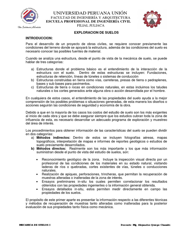 Exploracion de Suelos | PDF | Mecánica de suelos | Suelo