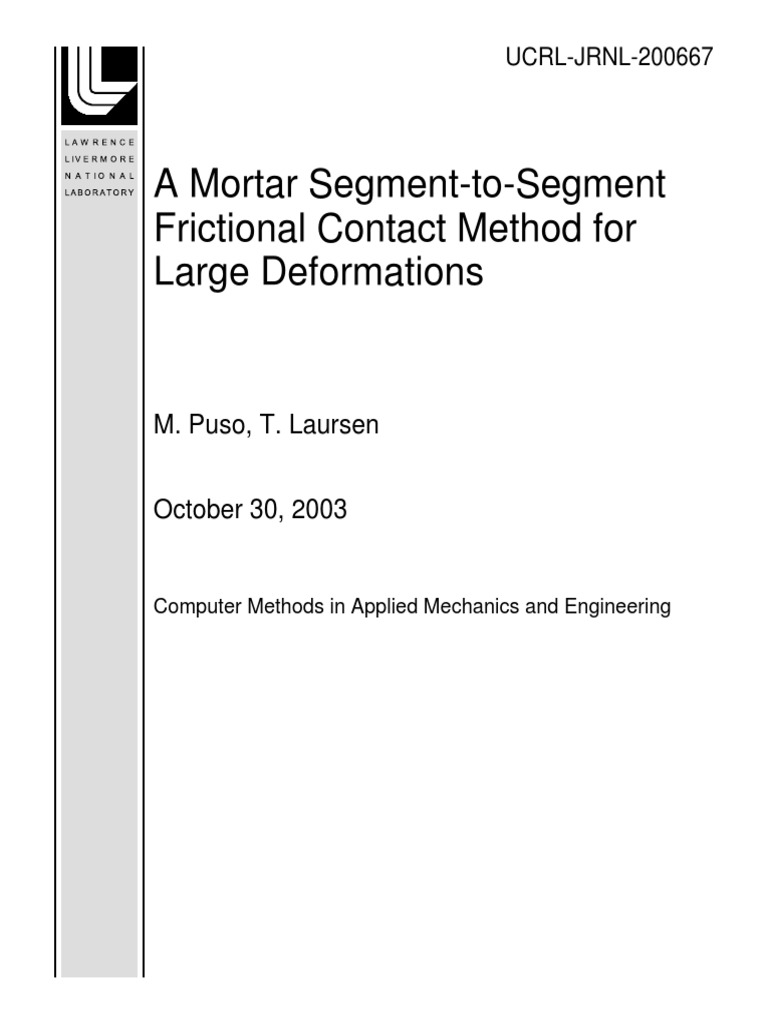 A Mortar Segment-to-Segment Frictional Contact Method For Large Deformations | PDF | Finite ...