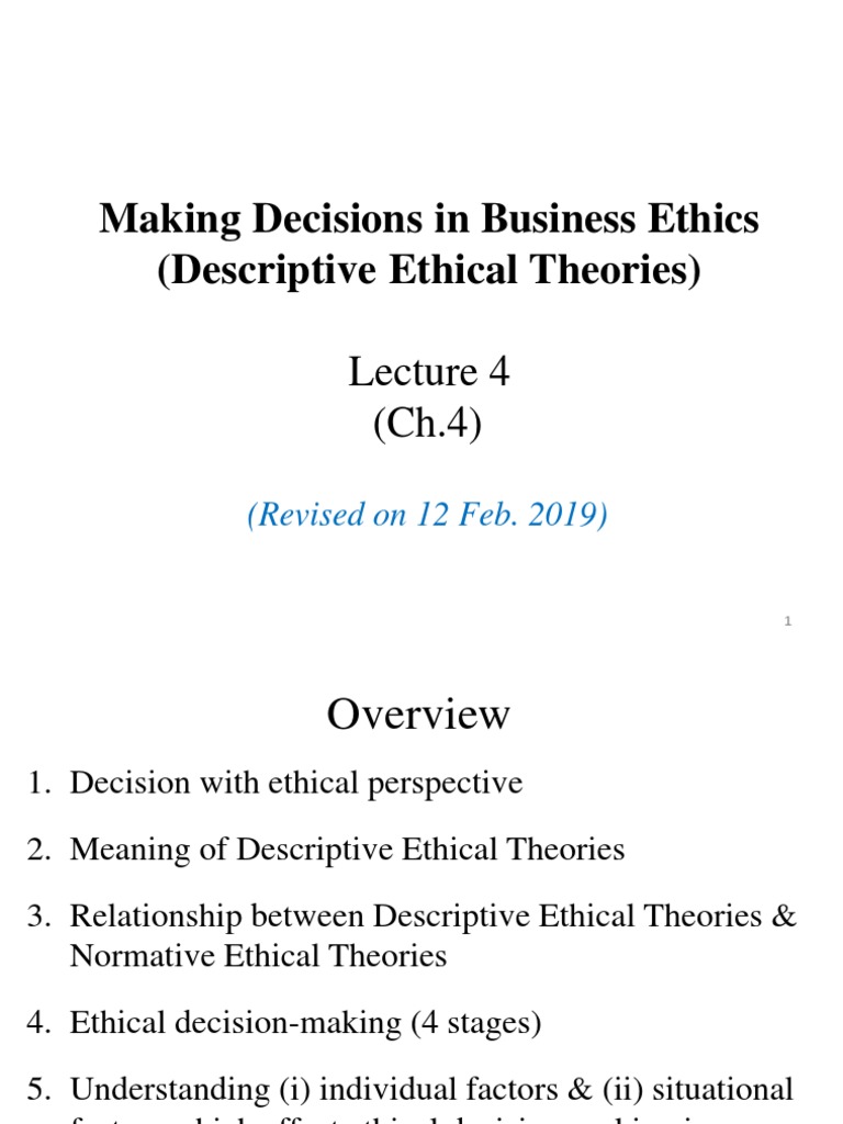 Lecture 4 - Descriptive Theories - Revised Feb 12 | PDF | Value (Ethics ...