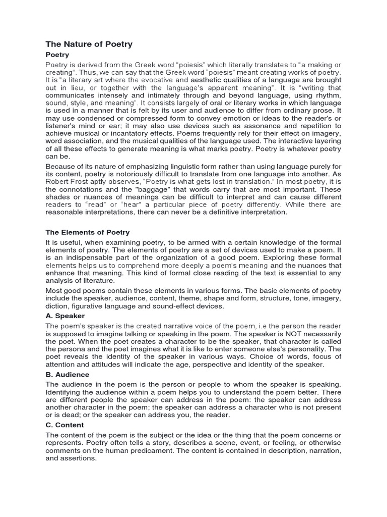 An In-Depth Exploration of the Elements and Nature of Poetry | PDF ...