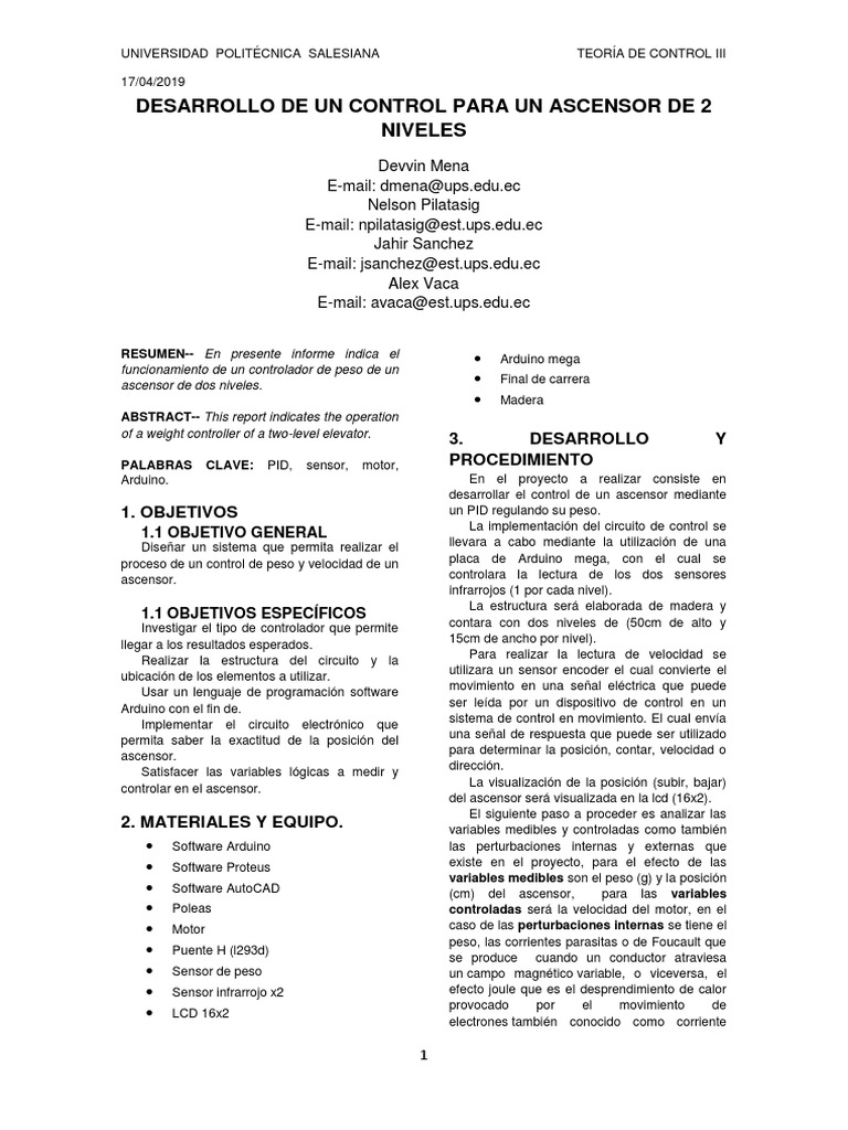 Ascensor | PDF | Ascensor | Arduino