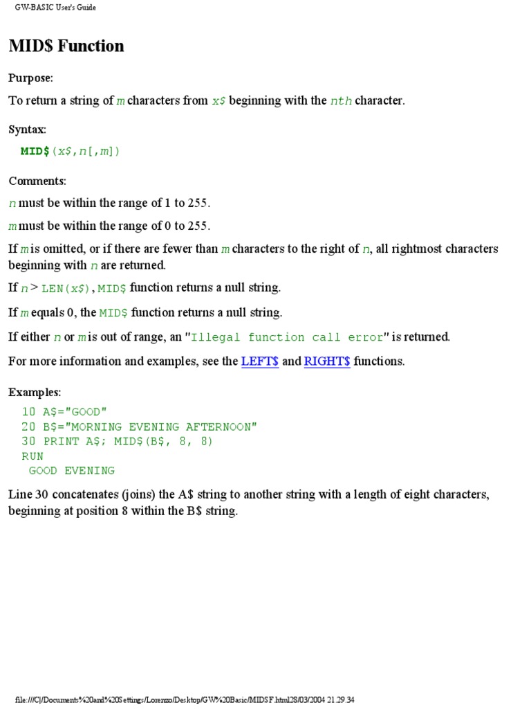 MID$ Function: M X$ NTH | PDF | Teaching Methods & Materials