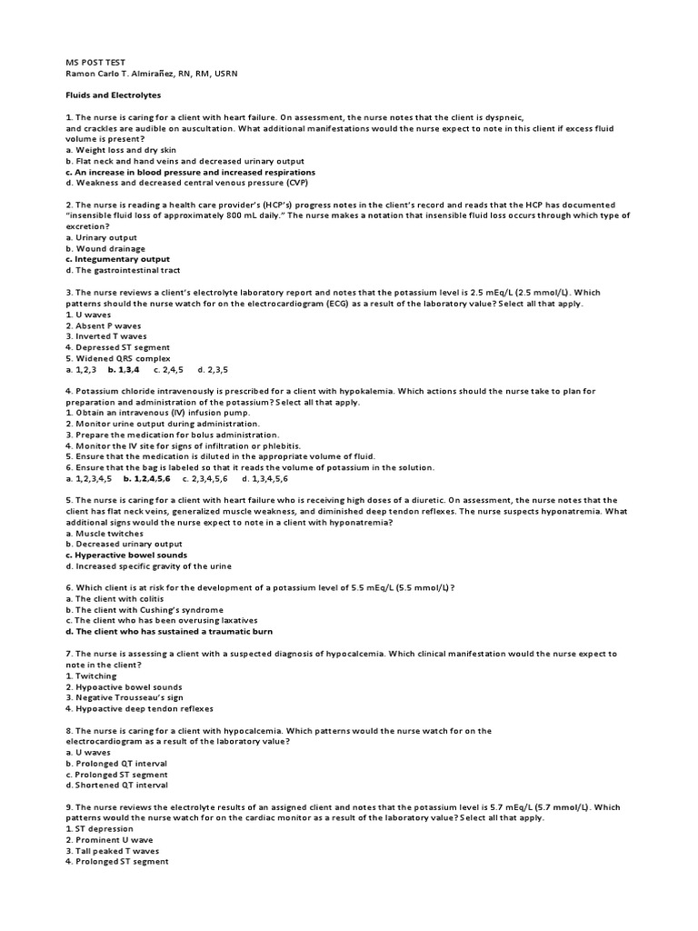 OLFU Intesive Post Test 50 Items | Download Free PDF | Burn | Clinical ...
