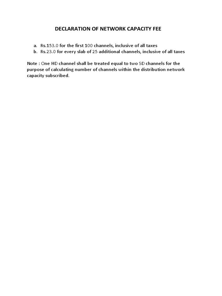 Declaration of Network Capacity Fee | PDF