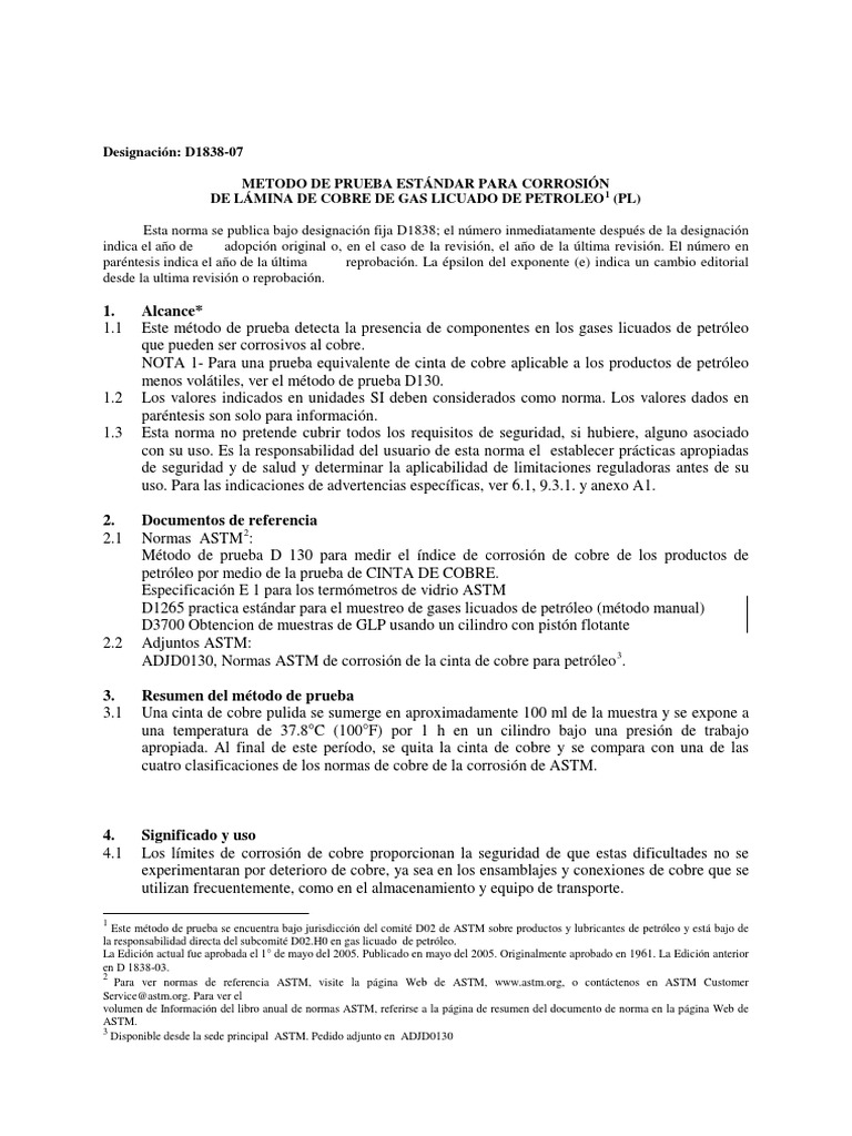ASTM D 1838-07 Corrosión Lam Cu | PDF | Papel | Cobre