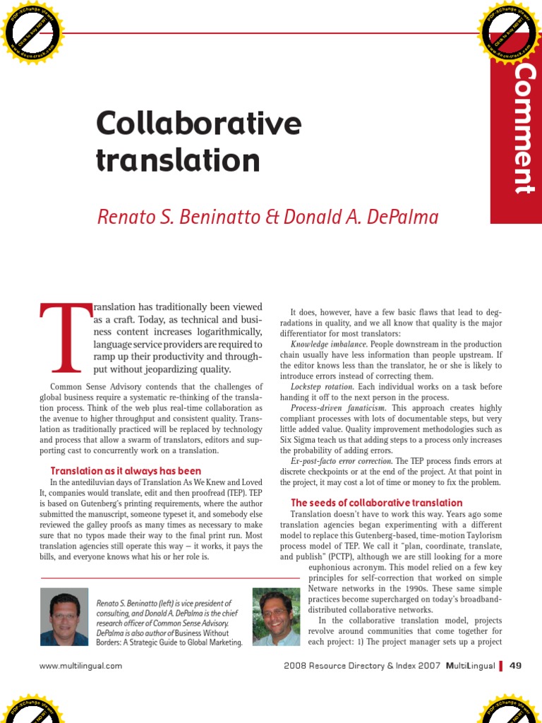 Structuring Collaborative Translation 2.0 - Less Delivery Time, Better ...