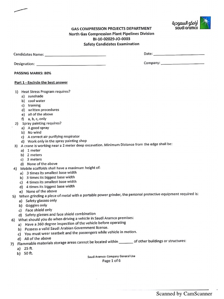 Aramco Safety Question | PDF