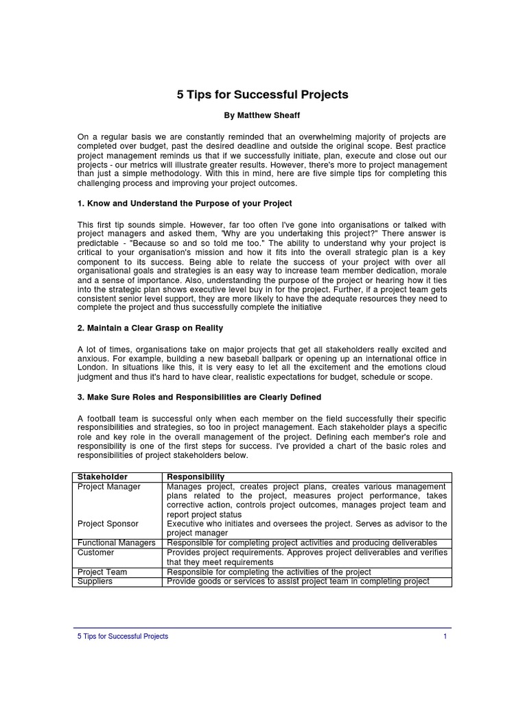 5 Tips For Successful Projects | PDF | Project Management | Business
