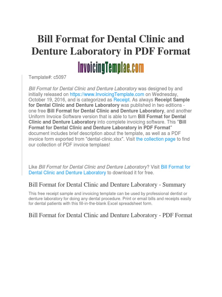 Bill Format For Dental Clinic and Denture Laboratory in PDF Format ...