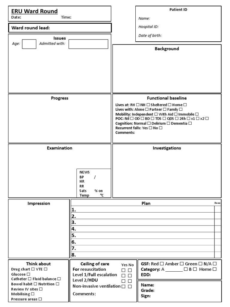 Ward Round Proforma | Diseases And Disorders | Health Care