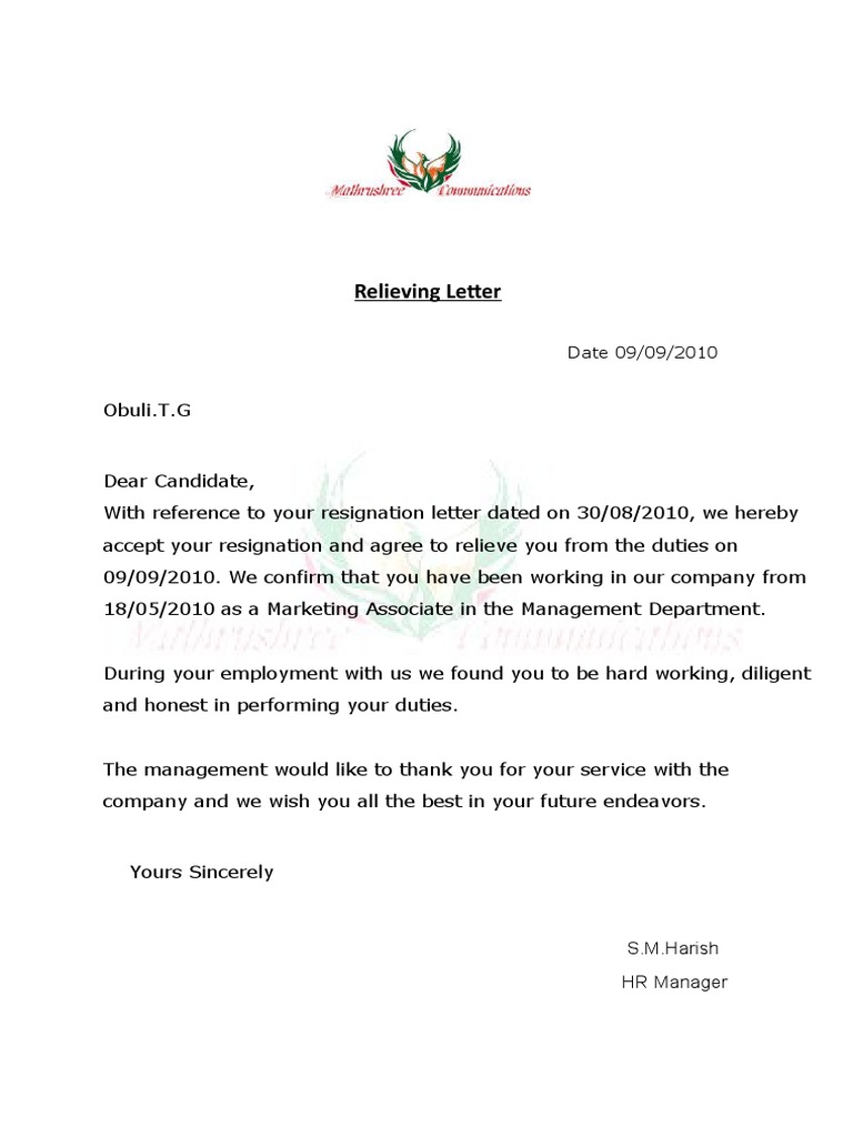 Relieving Letter | PDF